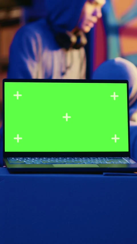 Vertical video Green screen laptop in bu... | Stock Video | Pond5