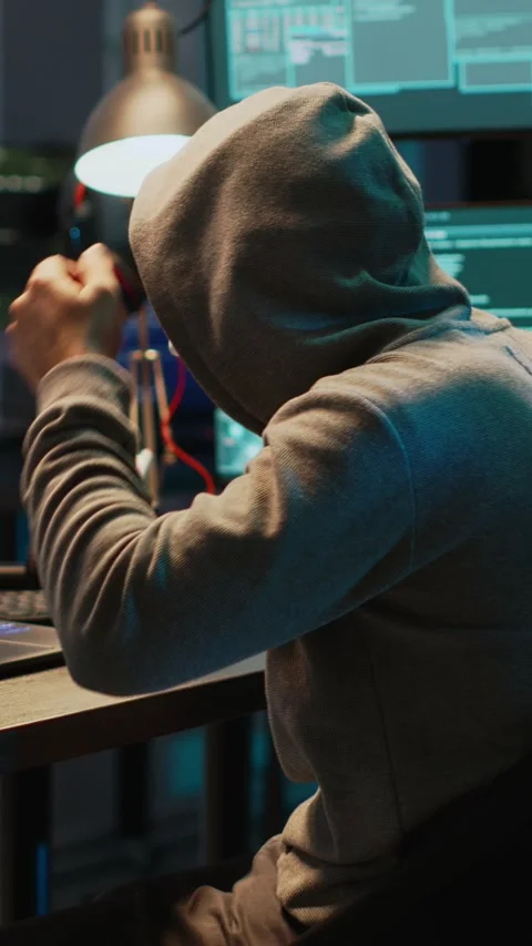 Vertical video: Masked scammer hacking c... | Stock Video | Pond5