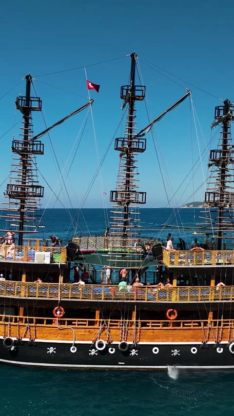 Vertical video of a pirate ship with tou... | Stock Video | Pond5