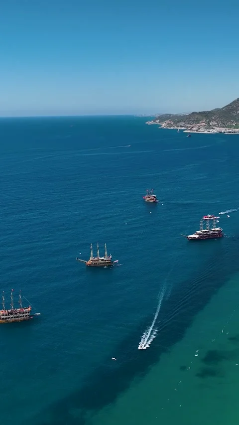 Vertical video of a pirate ship with tou... | Stock Video | Pond5