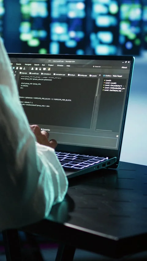 Vertical video Programmer runs code in d... | Stock Video | Pond5