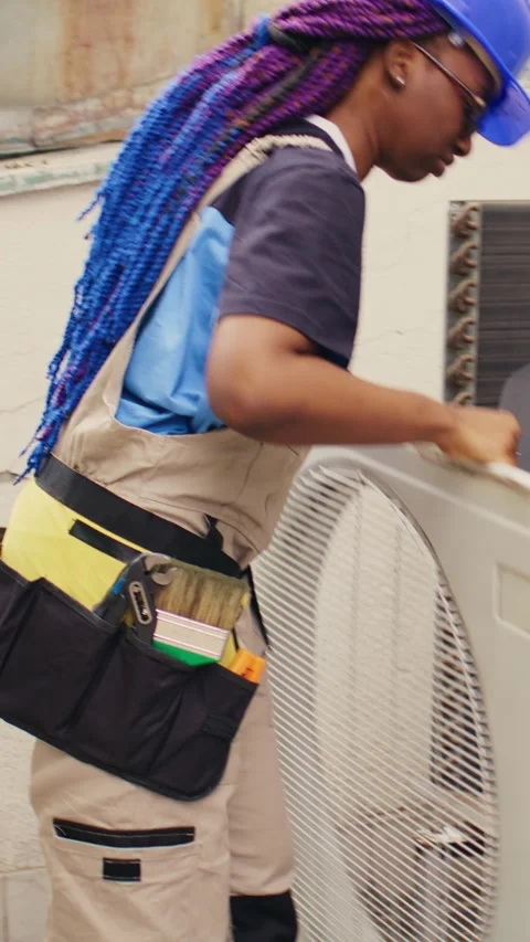 Vertical video Repairman working on air ... | Stock Video | Pond5