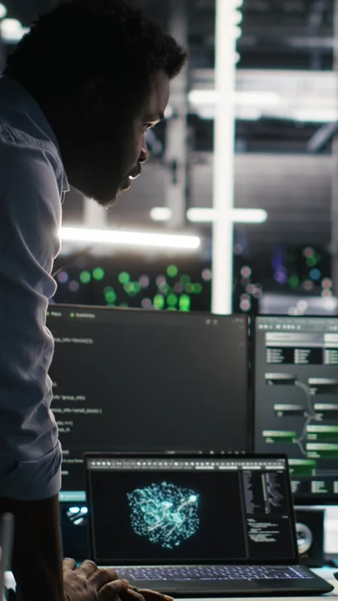 Vertical video Server hub team leader an... | Stock Video | Pond5