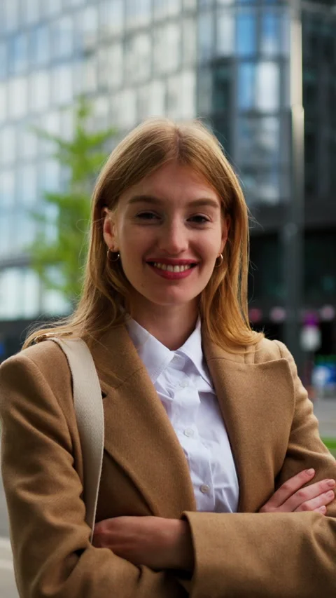 Vertical view of beautiful girl smiled c... | Stock Video | Pond5