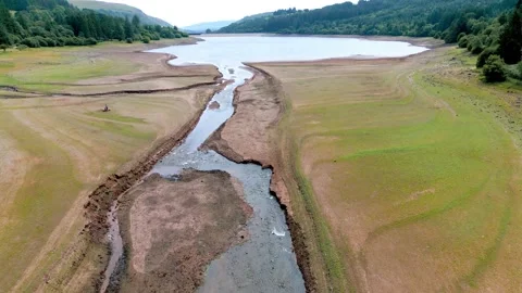 Very low water levels at a reservoir dur... | Stock Video | Pond5
