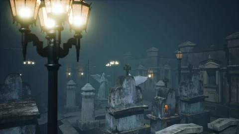 Very old misty and creepy graveyard in f... | Stock Video | Pond5