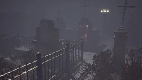 Very old misty and creepy graveyard in f... | Stock Video | Pond5