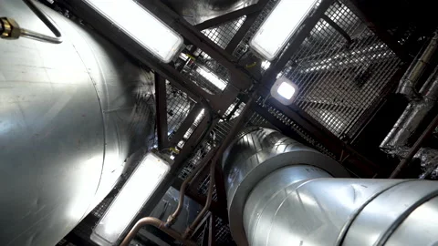 Vessel motor room. Exhaust pipes inside ... | Stock Video | Pond5