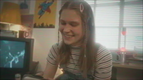 VHS Shoot of Cheerful Girl with Lollipop... | Stock Video | Pond5