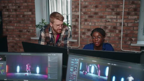 video editing team working in studio, ma... | Stock Video | Pond5