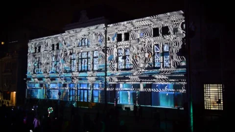 Video projection mapping onto the facade... | Stock Video | Pond5