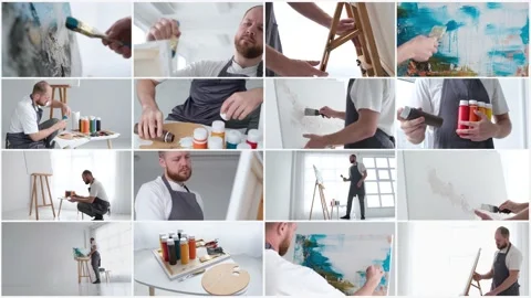 Video wall of the artist's work. Video C... | Stock Video | Pond5