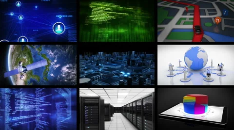 Video wall showing multiple technology t... | Stock Video | Pond5
