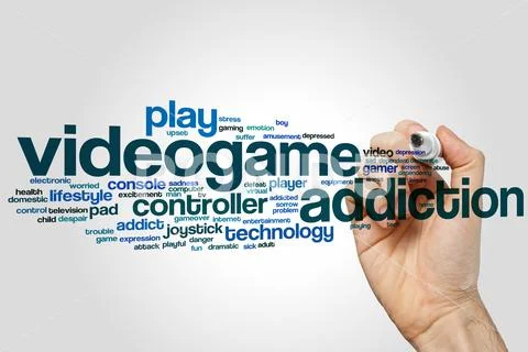 Stock Photograph: Videogame addiction word cloud #74565477