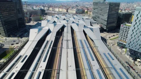 Vienna central station, Aerial overview,... | Stock Video | Pond5