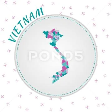 Vietnam map design. Map of the country with regions in emerald-amethyst ...