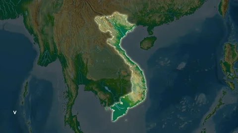 Vietnam map - solid. Glow. Physical. Lab... | Stock Video | Pond5