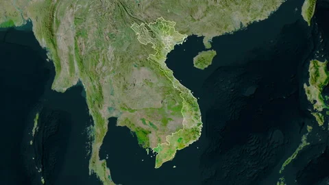 Vietnam map - solid. Regions. Satellite.... | Stock Video | Pond5