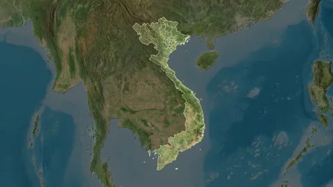 Vietnam map - zoom. Regions. Satellite. | Stock Video | Pond5