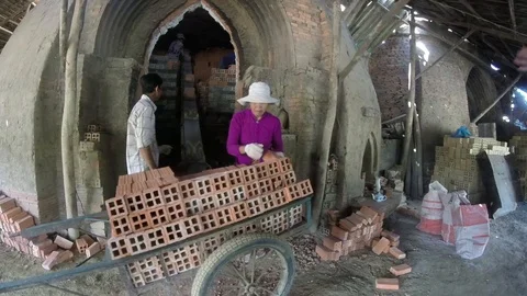 Vietnamese brick making factory with wor... | Stock Video | Pond5