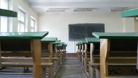 View Of Aisle Between Two Rows Of Desks ... | Stock Video | Pond5
