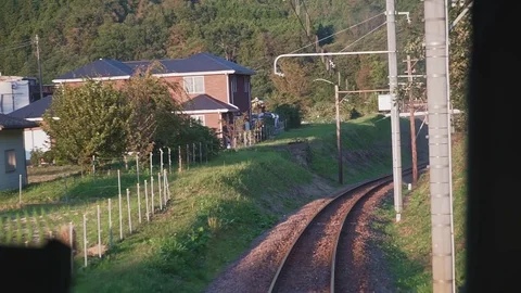 View from back train window on railways,... | Stock Video | Pond5