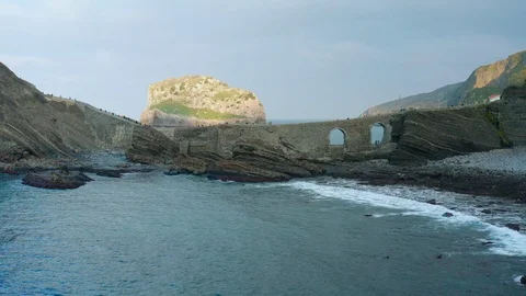 View of Bakio beach resort city and Gazt... | Stock Video | Pond5