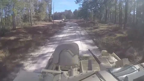 View from battle tank tracking through f... | Stock Video | Pond5