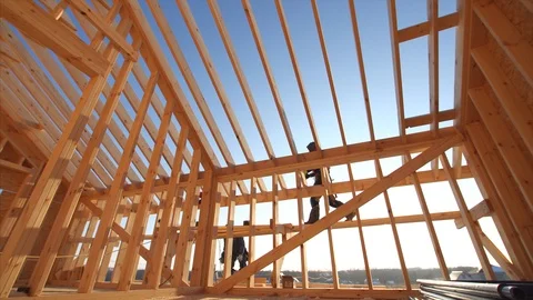 View from below of beams and walls of fr... | Stock Video | Pond5