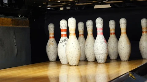 View of bowling pins standing in th end ... | Stock Video | Pond5
