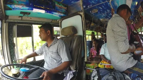 View of bus driver inside and crowd in b... | Stock Video | Pond5