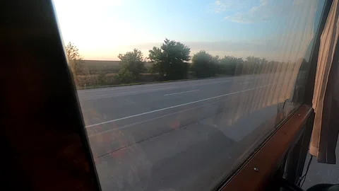 View from bus window View fields trees b... | Stock Video | Pond5