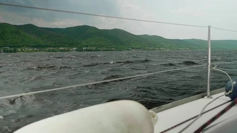 View of choppy water of reservoir from y... | Stock Video | Pond5