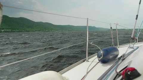 View of choppy water of reservoir from y... | Stock Video | Pond5