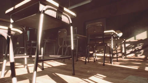 View to classroom with tables and small ... | Stock Video | Pond5