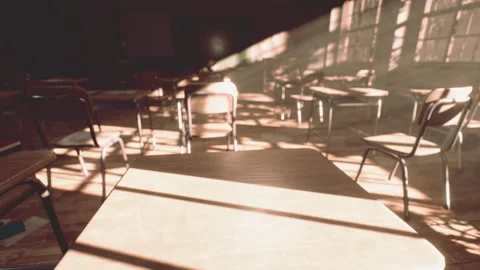 View to classroom with tables and small ... | Stock Video | Pond5
