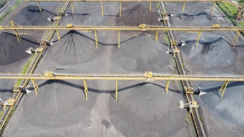 View of the coal terminal air with coal ... | Stock Video | Pond5