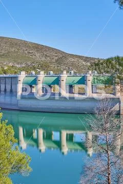 View of the dam gates at low water levels in the reservoir ~ Hi Res ...