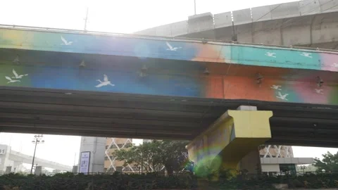 View of design made on flyover walls | Stock Video | Pond5