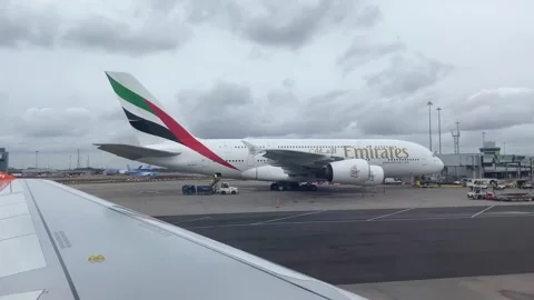 View of Emirates Airbus A380 from Easyje... | Stock Video | Pond5