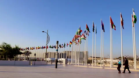 A view of the flags at the entrance gate... | Stock Video | Pond5