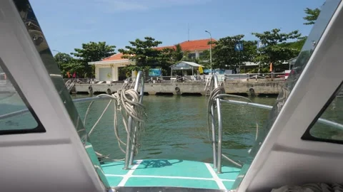 A view on the front deck of a motor boat... | Stock Video | Pond5