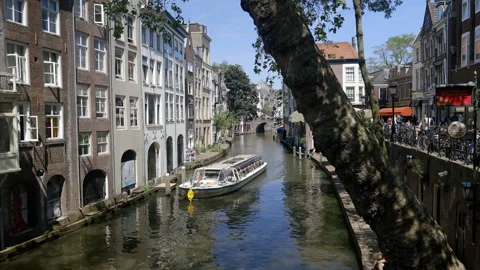 View from Gaardbrug bridge of Oudegracht... | Stock Video | Pond5