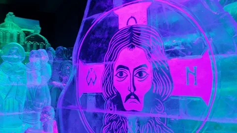 View on the image of Jesus Christ on ice | Stock Video | Pond5