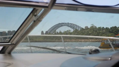 View inside a boat with the harbor bridg... | Stock Video | Pond5
