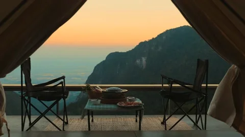 View from inside camp tent. Amazing suns... | Stock Video | Pond5