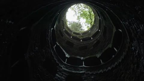 View from inside a stone well | Stock Video | Pond5