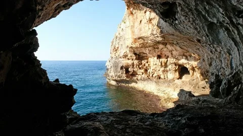 View from the Koutalas cave to the azure... | Stock Video | Pond5