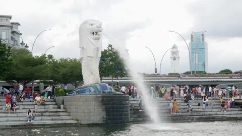 view to Merlion statue at marina bay are... | Stock Video | Pond5
