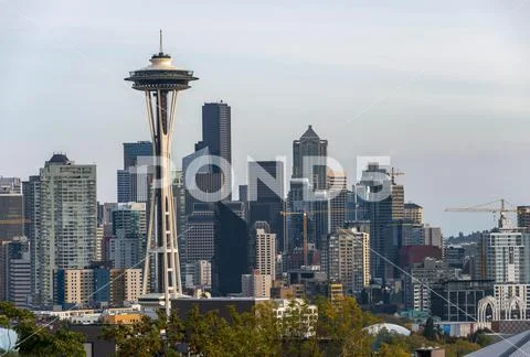 View over Seattle skyline with Space Needle observation tower Seattle ...